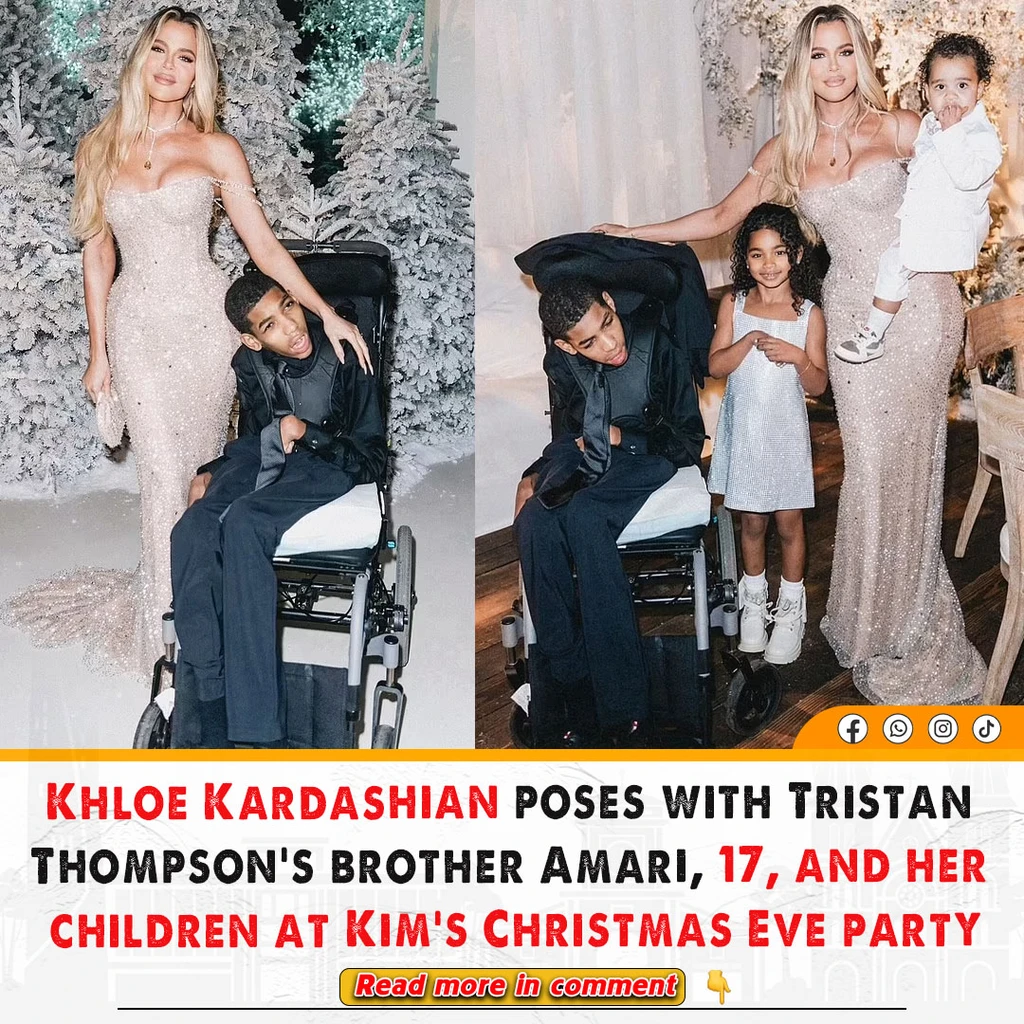 Khloe Kardashian poses with Tristan Thompson’s brother Amari, 17, and her children at Kim’s ...