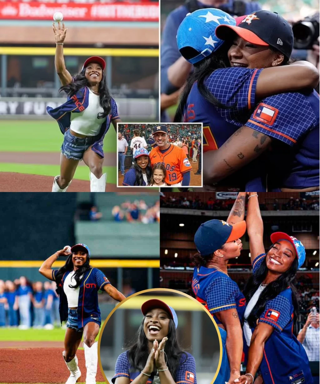Olympic Champion Simone Biles Delights Fans with First Pitch at Astros ...