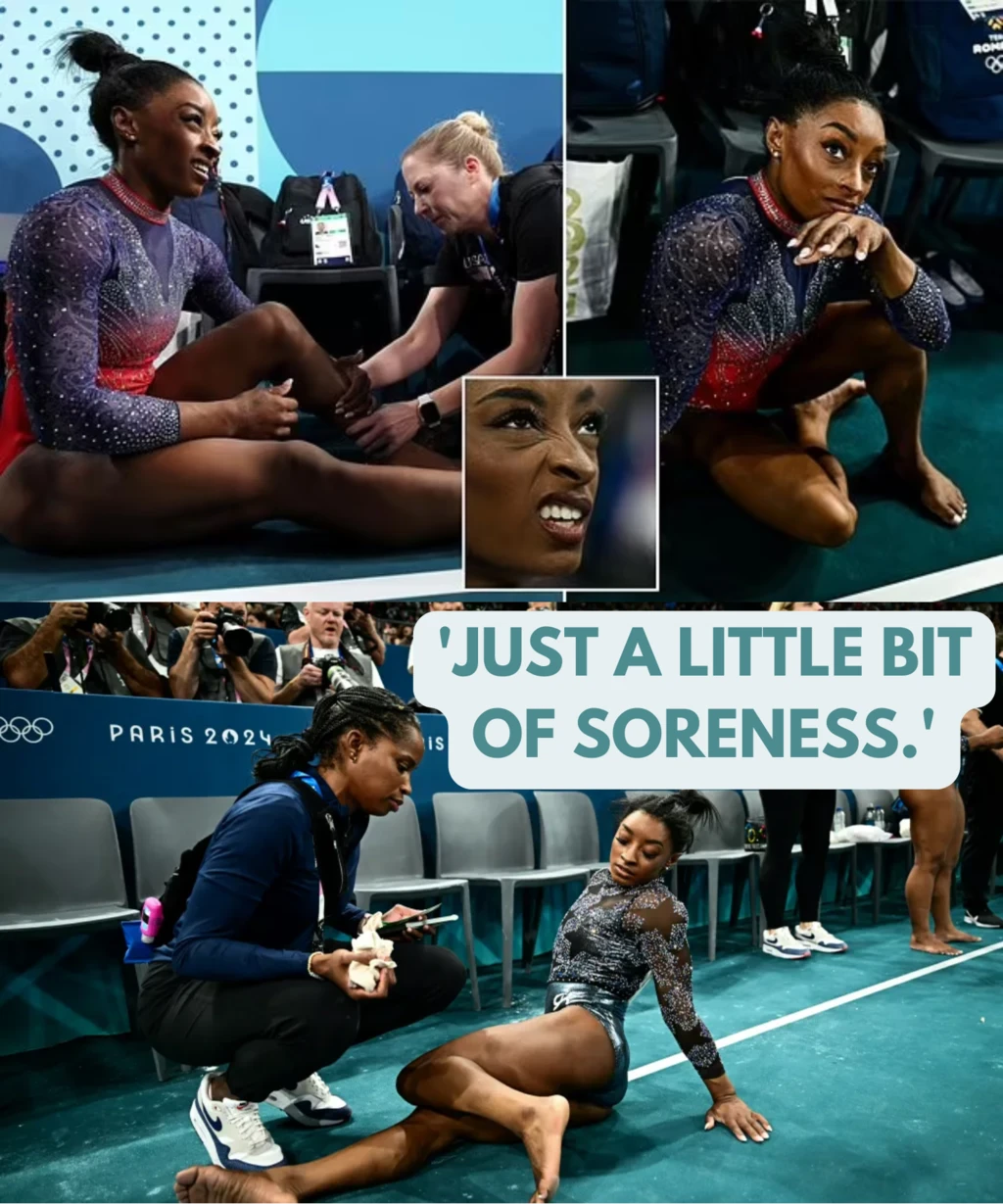 Simone Biles reveals the damage to her calf as she wears protective ...