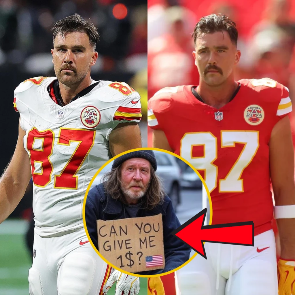 Homeless man asks Travis Kelce "can you give me 1$" Travis Kelce ...