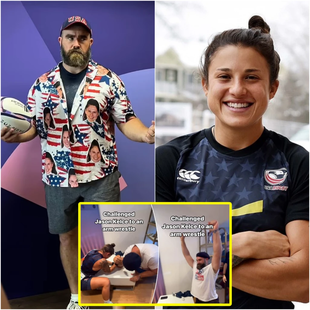 Jason Kelce Arm Wrestles with Team USA Rugby Star Nicole Heavirland as ...