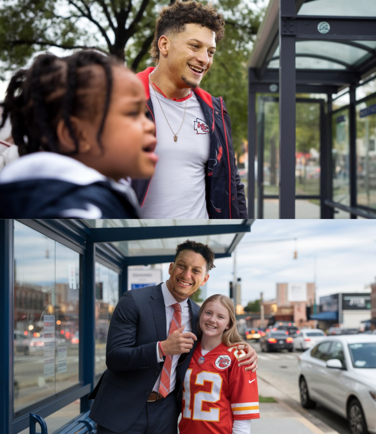 Patrick Mahomes Finds a Little Girl Crying at a Bus Stop, Then Uncovers ...