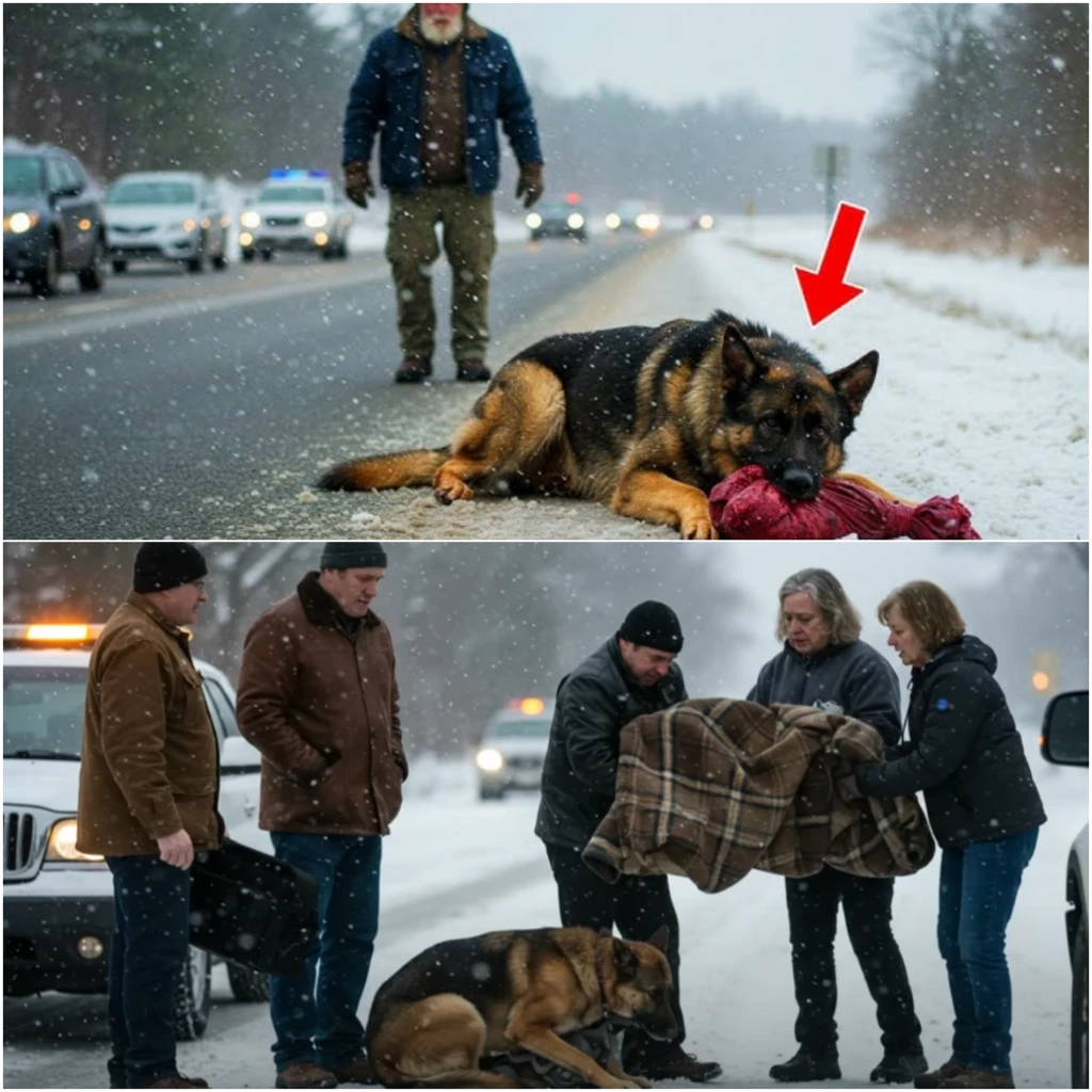 Dying German Shepherd Collapsed on Frozen Road—Then Drivers Saw What He ...
