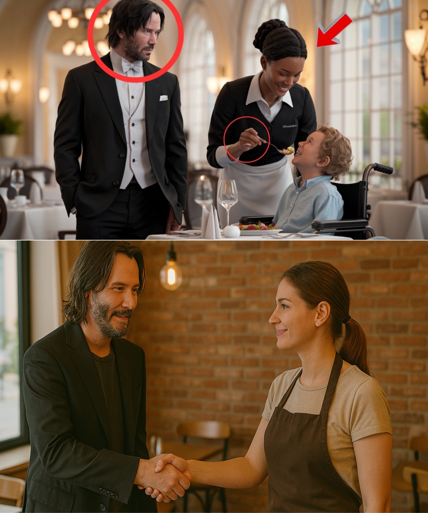 Keanu Reeves sees a waitress feeding a disabled boy – what he does next ...