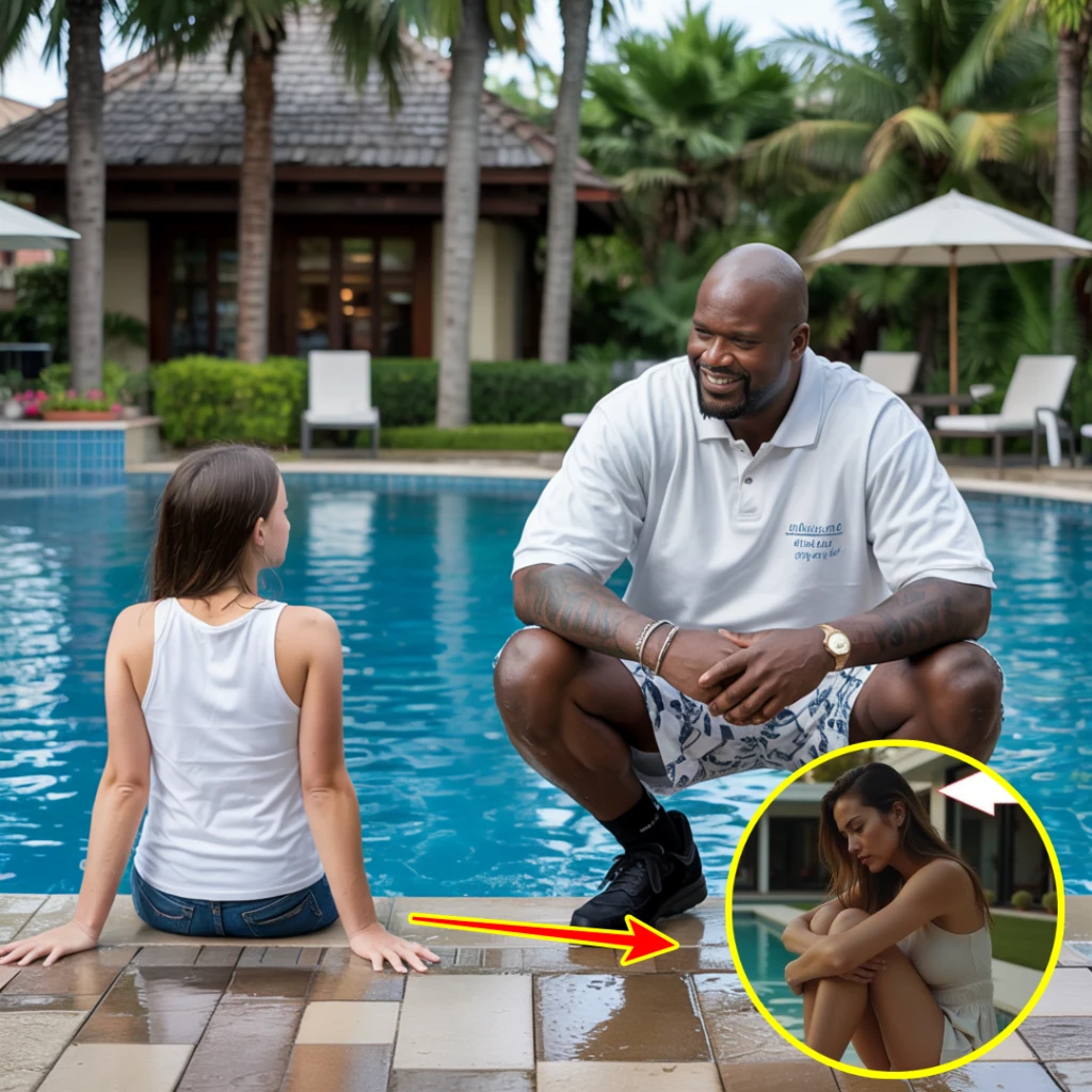 Shaquille O'Neal walks by the pool, but accidentally sees a girl ...