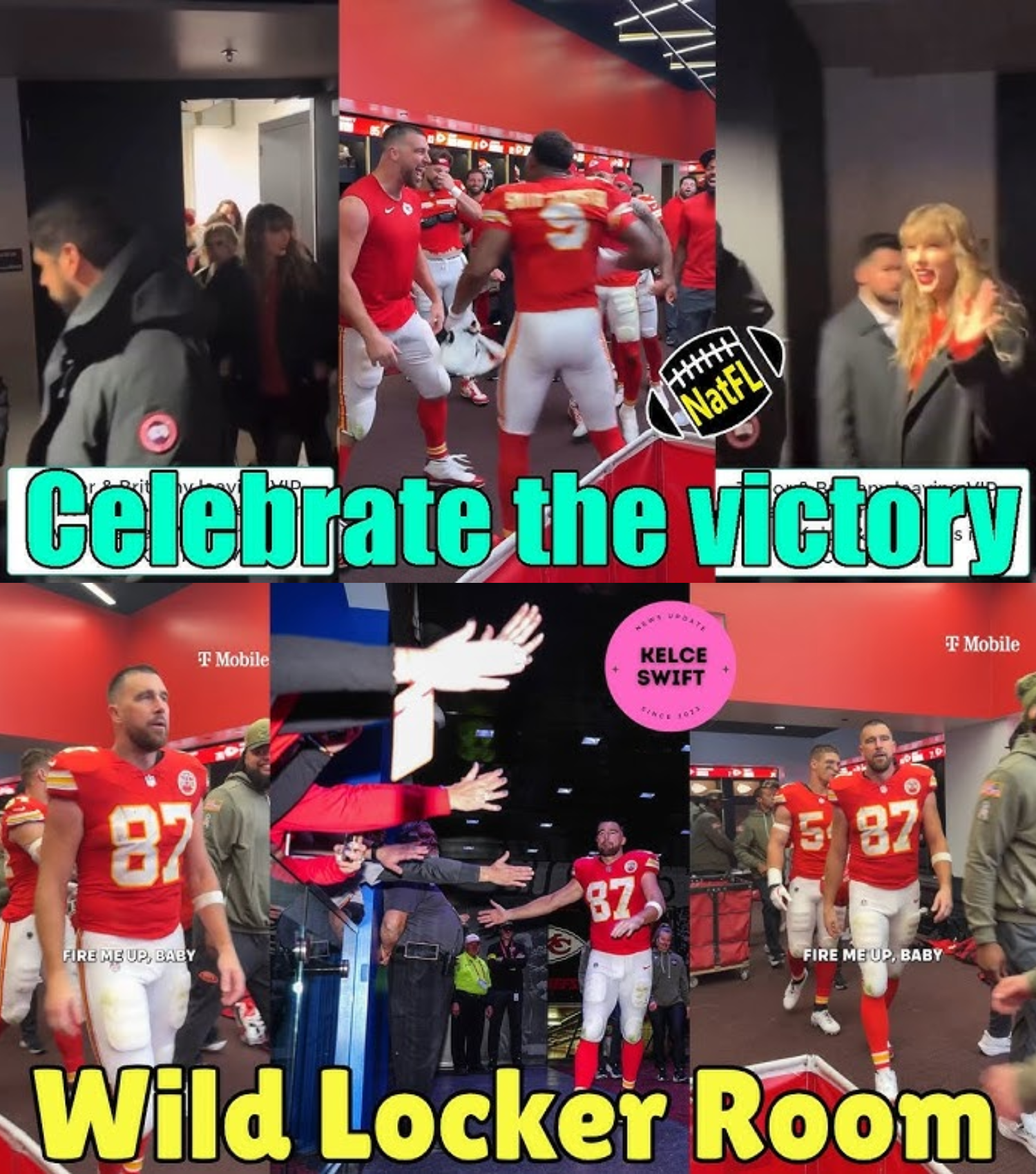 Taylor Swift & Brittany enter the Chiefs Locker Room to celebrate the ...