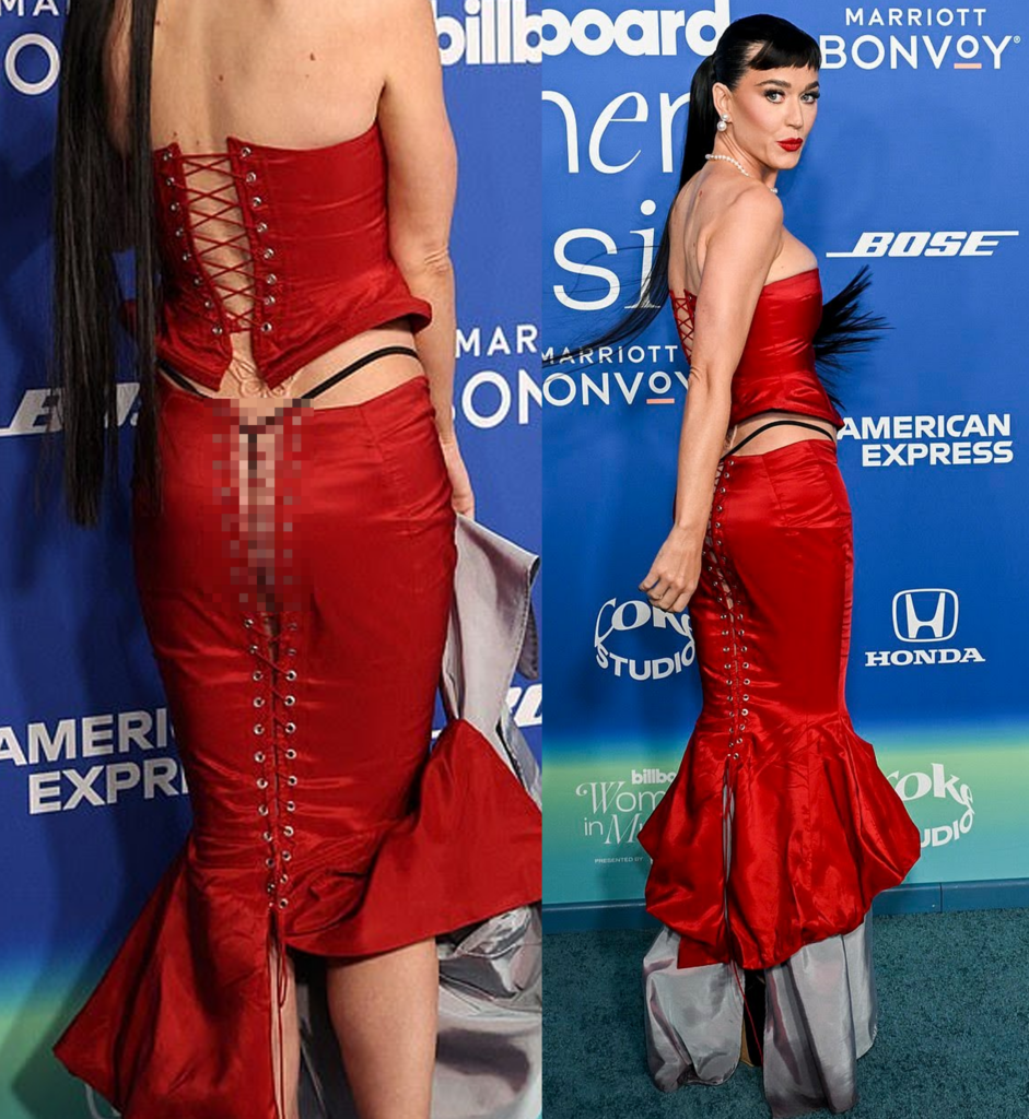 BREAKING:”Perry flashes her THONG underwear in racy red lace-up skirt ...